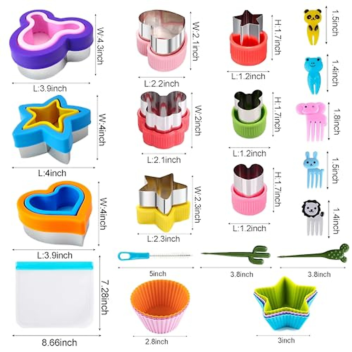 Makmeng Uncrustables Sandwich Cutter for Kids, 30Pcs Cookie Cutters and Sealer Set, Bread Pancake Sandwich Maker for Kids Bento Lunch Box - Vegetable Fruit Cutter Mold with Sandwich Bags & Forks