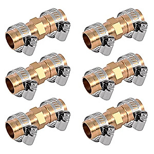 6 Pack Brass Garden Hose Connector with Stainless Steel Clamps, Garden Hose Repair Kit, Garden Hose Fittings (5/8 Inch)