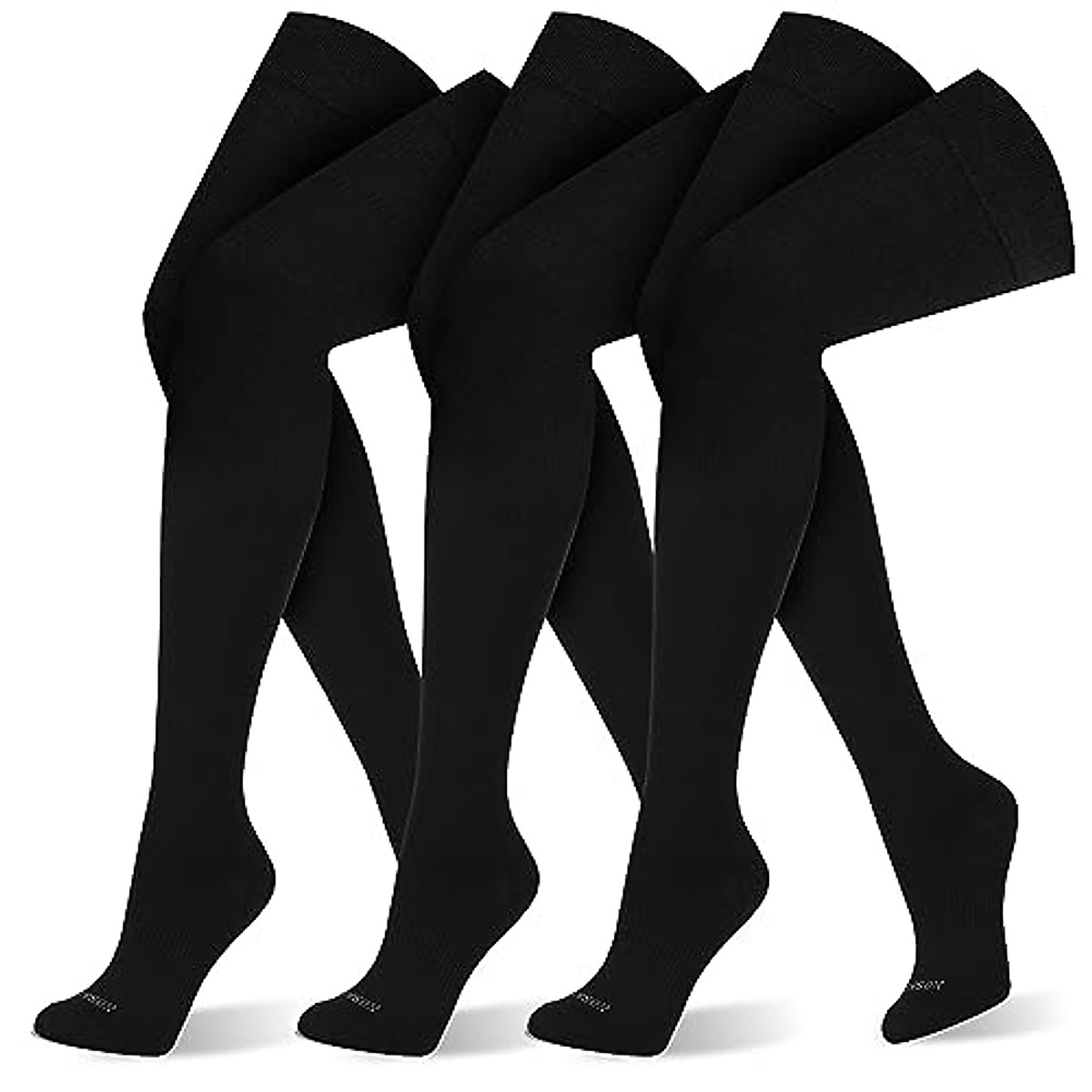 LEVSOX Thigh High Compression Socks for Women&Men 20-30 mmHg Viscose for Bamboo Over the Knee Graduated Long Compression Stockings for Nurse, Pregnancy, Travel, 3 Pair, Close Toe, Black