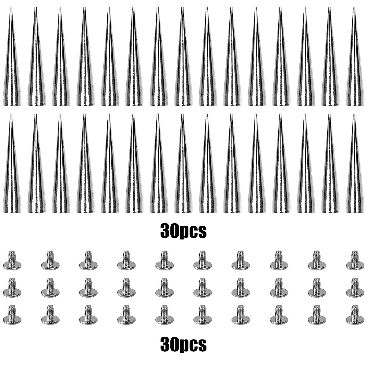 30PCS 40MM Spike and Studs Silver Cone Spikes Punk Bullet Large Leather Rivets Screwback Studs Screw on Cone for DIY Craft Clothing
