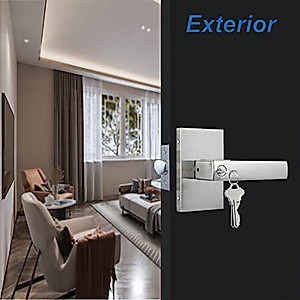 Comfhouse Rectangle Rose Straight Entry Door Lever, Keyed-Alike Entrance Door Lock, Interior Exterior Door Lever Door Handle with Lock, Front Entry Door Lever Door Lock with Lock, Satin Nickel