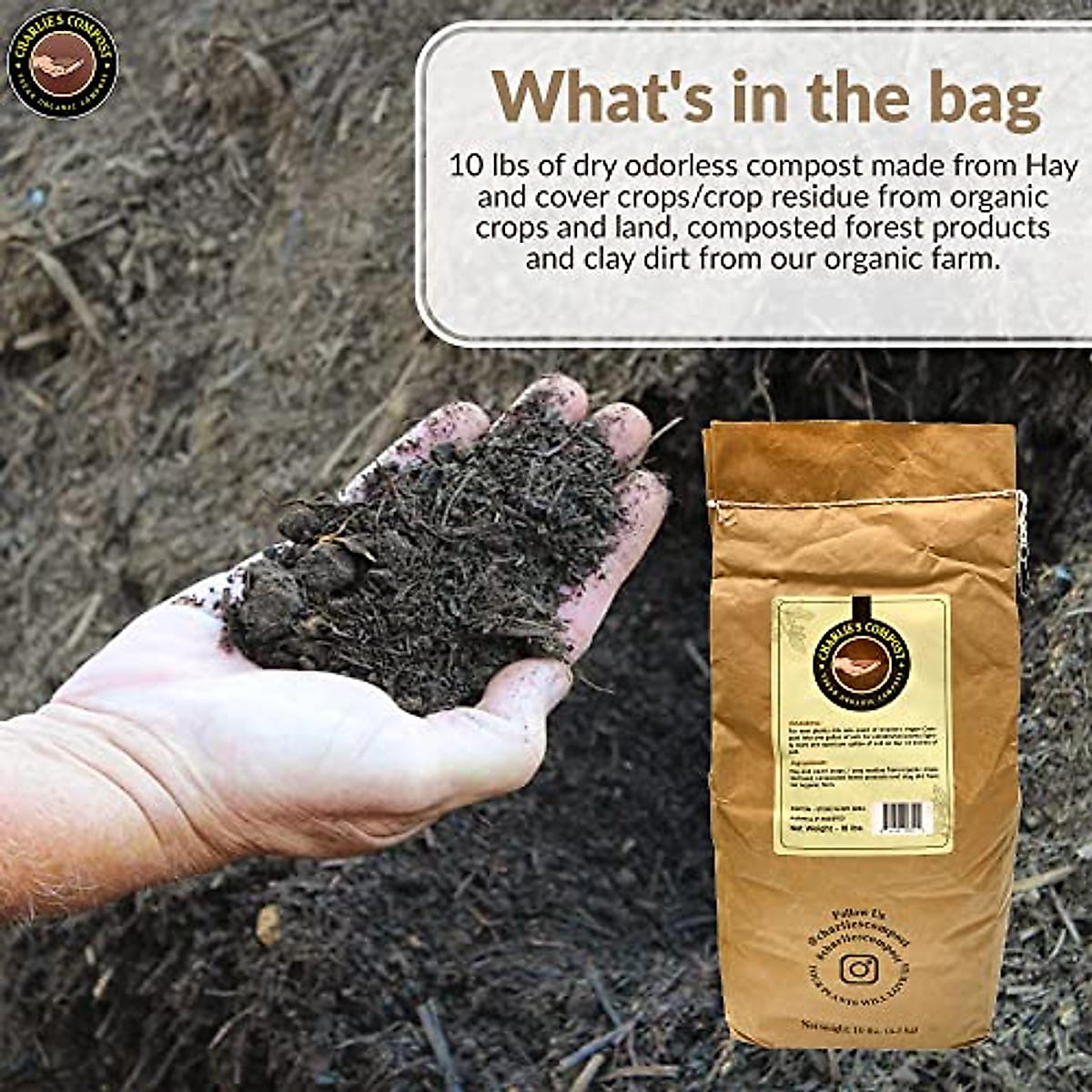 Charlie's Vegan Compost - Concentrated Organic Gardening Vegan Cruelty Free Plant Soil Amendment Dirt Booster - Indoor or Outdoor Garden Farming, Increase Yield in Vegetables, Plants - 10 Lb