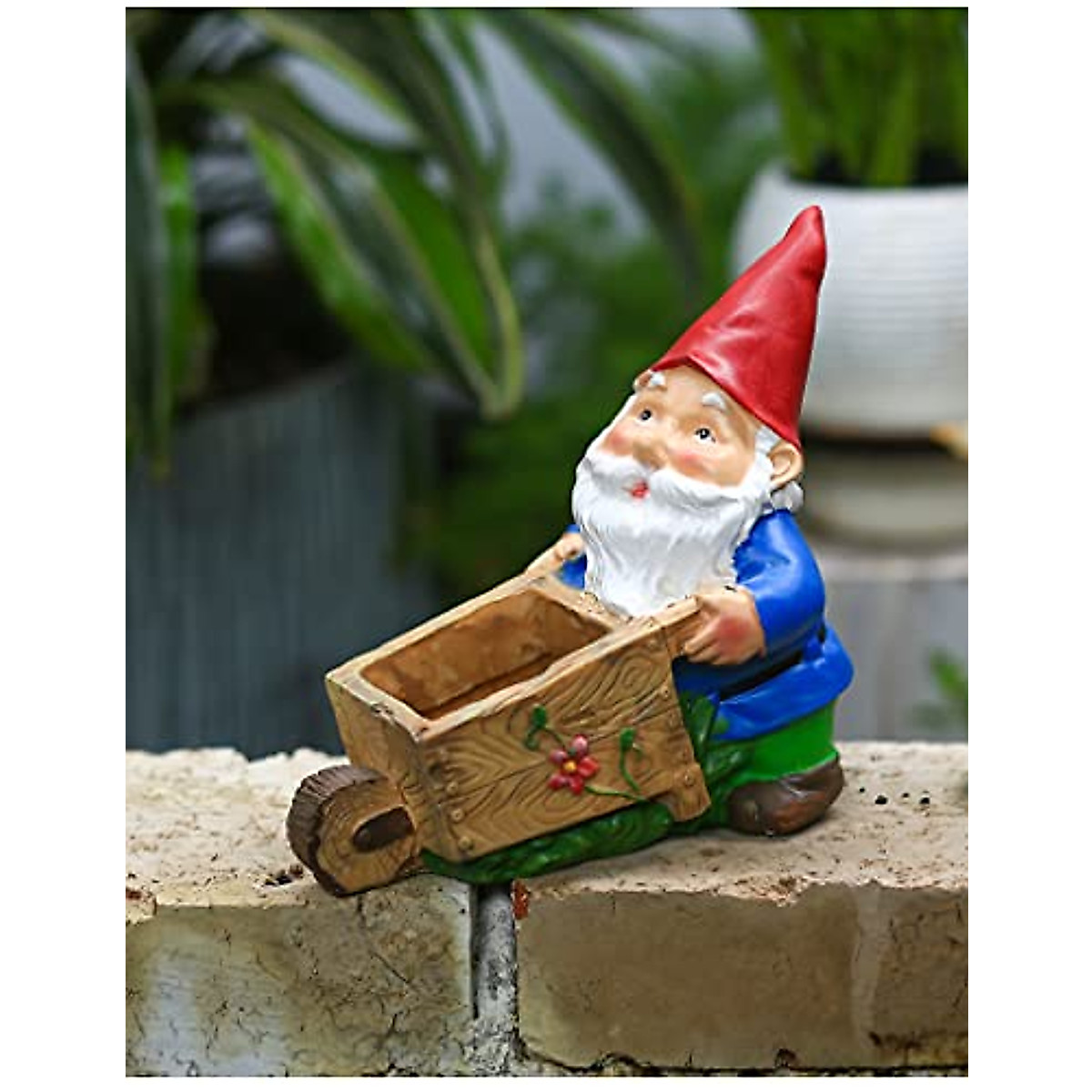 Cliocoo Garden Gnome Statue Planter-Funny Resin Gnome Figurine Holding a Wheelbarrow, Fairy Garden Gnome, Outdoor Décor for Home Lawn Yard Patio, 5.9 Inch (Gnome Holding Wheelbarrow)