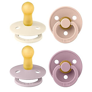 BIBS Pacifiers - Colour 4 Pack | Round Nipple Baby Pacifier | BPA Free Natural Rubber Latex Soother | Made in Denmark | Size 6-18 Months | Girl Colors