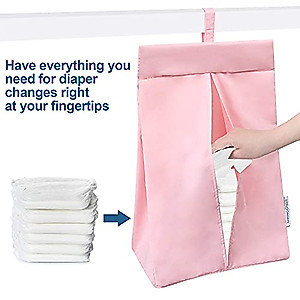 SPRINGSPIRIT Crib Skirt with Lovely Pompoms & Diaper Organizer Hanging Diaper Stacker Pink