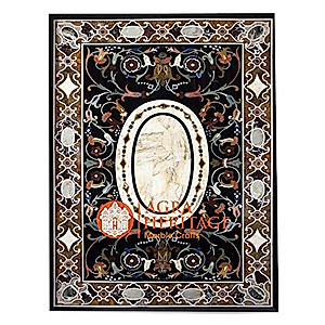 Marble Outdoor 60"x36" Inches Dining Inlay Table Top Pietra Dura Stone Furniture Decor