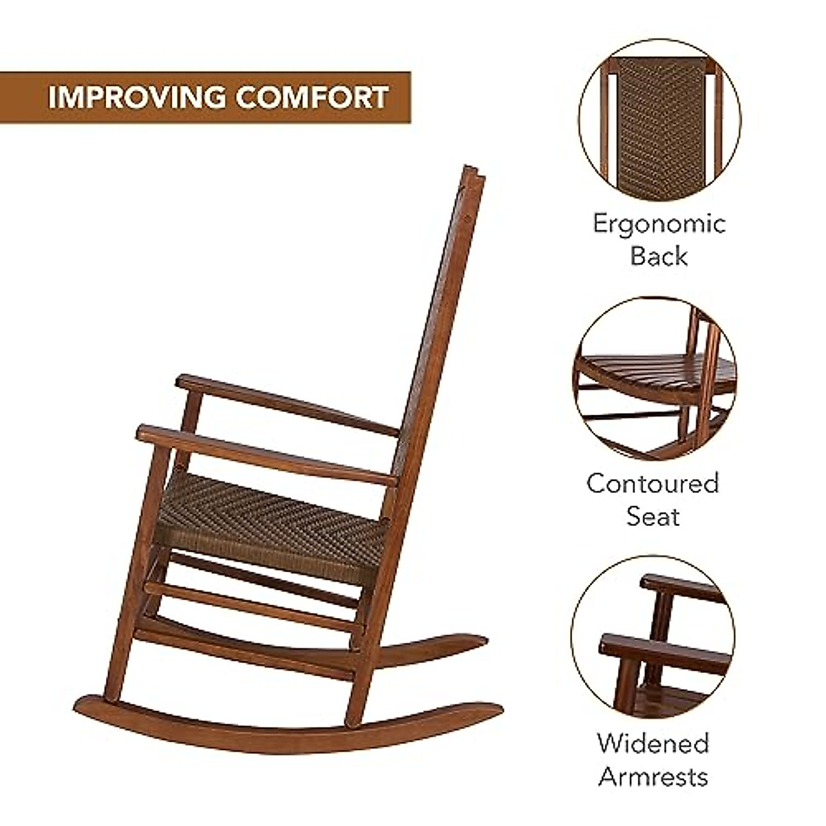 Shine Company Hampton, Outdoor Rocker, Front Porch Rocking Chair, Oak