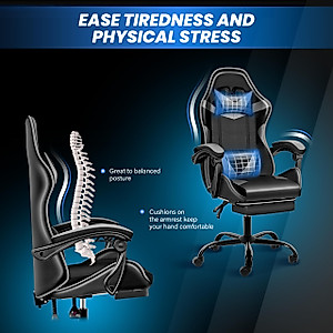 YSSOA Gaming Chair with Footrest, Big and Tall Gamer Chair, Racing Style Adjustable Swivel Office Chair, Ergonomic Video Game Chairs with Headrest and Lumbar Support
