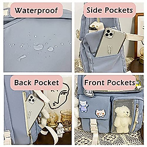 CM C&M WODRO Kawaii Backpack for Girls Women with Pin Bear Accessories Cute College High School Backpack Laptop Bookbag Black+White