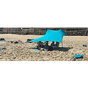 eZthings® UV Light Sun shade Protection Beach Shelters - Lightweight Tent Canopy with Sandbag Anchors (Light Blue, 7.5 x 7.5 ft - 6 ft Tall)
