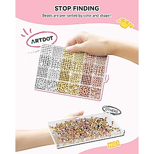 ARTDOT Gold Beads for Jewelry Bracelets Making, 1740 PCS 8 Styles Spacer Beads Kit (Gold, Sliver, Rose Gold)