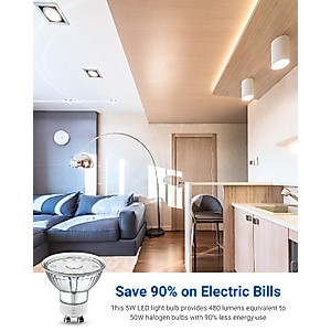 NUOVA GERMANY GU10 LED Light Bulbs Non-Dimmable, 4000K Natural White GU10 Bulb, 5W LED Bulbs with 100°Flood Beam Lighting for Kitchen, Range Hood, Living Room, Bedroom, 6 Pack