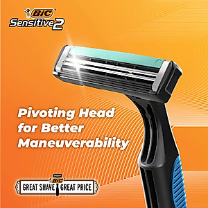 BIC Sensitive 2 Men's Disposable Razor, Two Blade, Pack of 20 Razors, For a Soothing and Comfortable Shave
