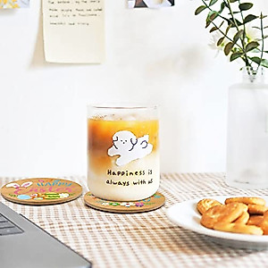 Easter Wood Drink Coasters Set Happy Easter Spring Festival Theme Gift Easter Bunny Eggs Carrots Decor Round Bamboo Coasters for Tabletop Protection Cup Glass Bottle Mat Heat Resistant Set of 6