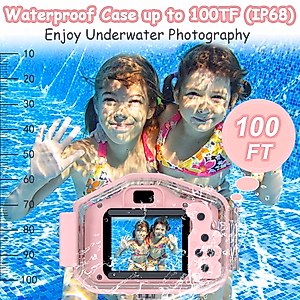 Agoigo Kids Waterproof Camera - Children Underwater HD Video Digital Camcorder, Portable Travel Toy for Toddler - Ideal Christmas Birthday Gifts for Boys Girls Age 3-12 with 32GB Card (Pink)