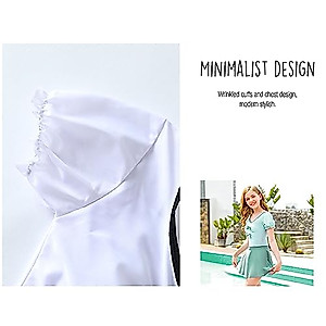 MEIBAN Girls Swimsuit 1 Piece Puff Sleeves Dress Swimwear Bathing Suit 7 to 18 Years Girls Racing (Orange, 12-14 Years)