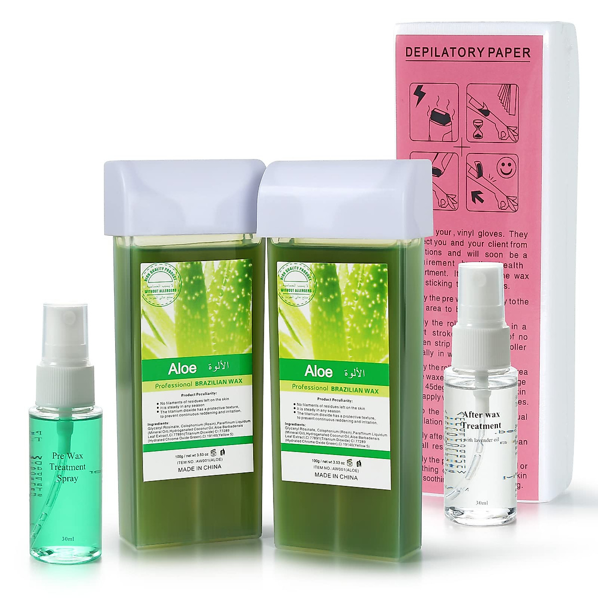 Roll On Wax Roller Hair Removal Waxing Kit, Beth Lee 2 Packs Aloe Wax Cartridges and 100 Strips Refills For Legs, Arms and Underarm