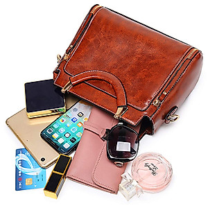 Mn&Sue Vintage SatchelHandbags for Women Shoulder Bag Work Tote Cross Body Messenger Bag (Brown)