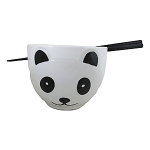 Ebros Gift Whimsical Ceramic Abstract White Giant Panda Pasta Ramen Udong Pho Noodles Soup Bowl and Chopsticks Set Dining Gourmet Meal Pandas Bears Collection Rice Bowls Decor Kitchen
