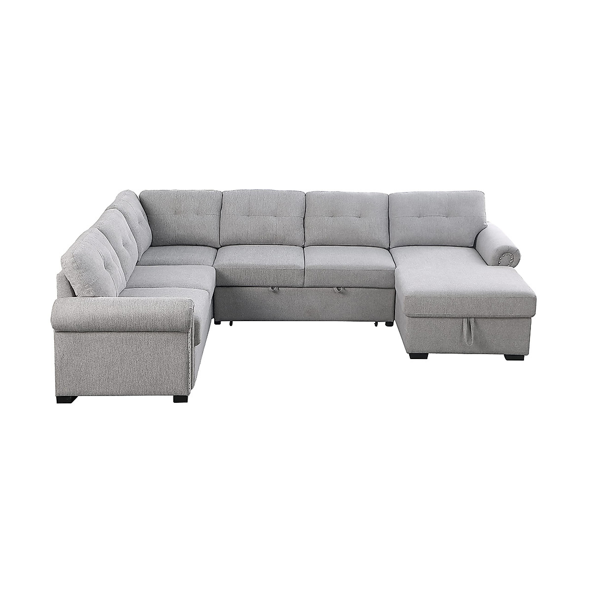 Sleeper Sofa with Pull Out Couch 6 Seater Modular Sectional Sleeper Sofa Bed with Storage Chaise, Fabric Sofa Sleeper Couch with Pullout Bed