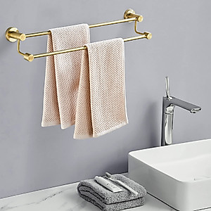 BATHSIR Brushed Gold Towel Rack, 24 Inch Double Towel Bar Wall Mounted Bathroom Towel Holder Hanger Stainless Steel