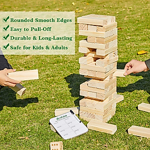 Olsa Giant Tumble Tower 60 PCS Wooden Block Stacking Games with Carrying Bag Classic Indoor & Outdoor Games for Kids Adults Family Backyard Lawn Beach Camping (Stack from 2.2 Ft to 5Ft)