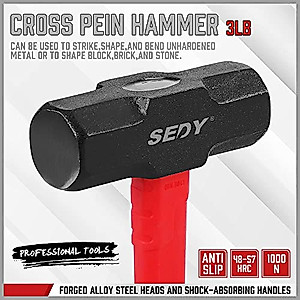 SEDY 5-Piece Hammer Set - 24oz Ball Pein Hammer | 22oz Claw Hammer | 32oz Rubber Mallet | 3lb Sledge Hammer | 3lb Cross Pein Hammer