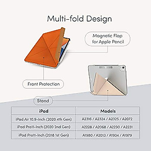Moshi VersaCover Compatible with iPad Pro 11 3rd Gen Case 2021/2nd 2020/1st 2018, 10.9" iPad Air 4 Case, 3-Viewing Options, Auto Sleep/Wake, Support Apple Pencil Charging, Charcoal Black