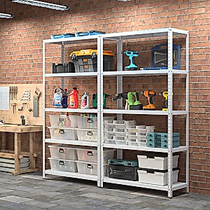 Tangkula Garage Storage Shelves for Free Combination, 5-Tier Heavy Duty Metal Shelving Unit, Multipurpose Organizing Rack for Basement Warehouse Garage, Simple Assembly, 39 x 16 x 74 Inch (1, White)