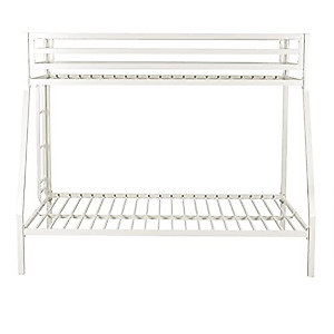 ikalido Metal Bunk Bed, Twin Over Full Size Beds with Sturdy Guard Rail & Removable Ladder, Space-Saving/Noise-Free/Matte White