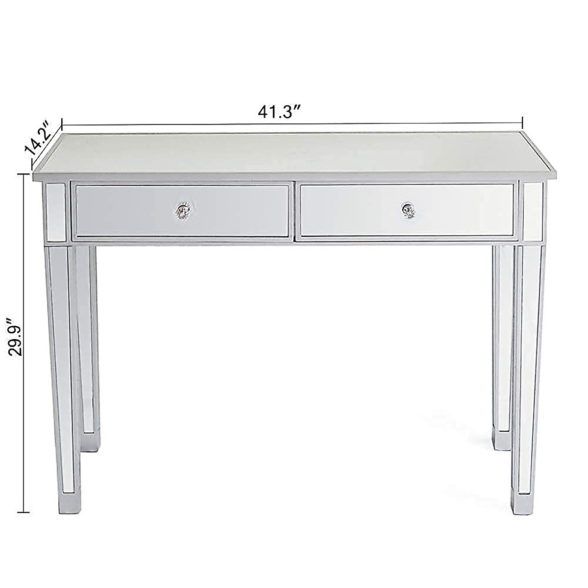 Mirrored Console Table with 2 Drawer, Silver Mirrored Makeup Dressing Table Vanity Desk, Modern Writing Desk Media Table for Bedroom Entryway Home Office
