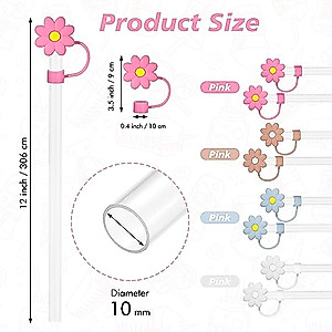 [12 Pack] Straw Cover Cap 10MM for Stanley Cup Adventure Quencher 40oz, Reusable Silicone Stopper tips for Stanley Tumbler 30oz, 20oz,12oz Accessories, Fits 10mm/0.4 inch Drinking Straws (Flowers)