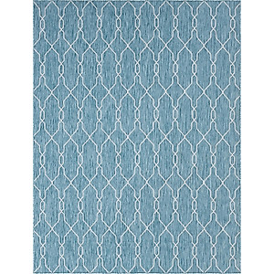 Unique Loom Outdoor Trellis Collection Area Rug - Links Trellis (9' x 12' Rectangle, Light Aqua/ Ivory)