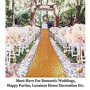 Aisle Runner for Wedding-15FTx2FT-Deep Gold Sequin Aisle Runner Indoor Outdoor Ceremonies Decor Carpet Runner Church Runner Wedding Walkway Carpet Runner Rugs Aisle Runner Sequins (2FTx15FT, Gold)