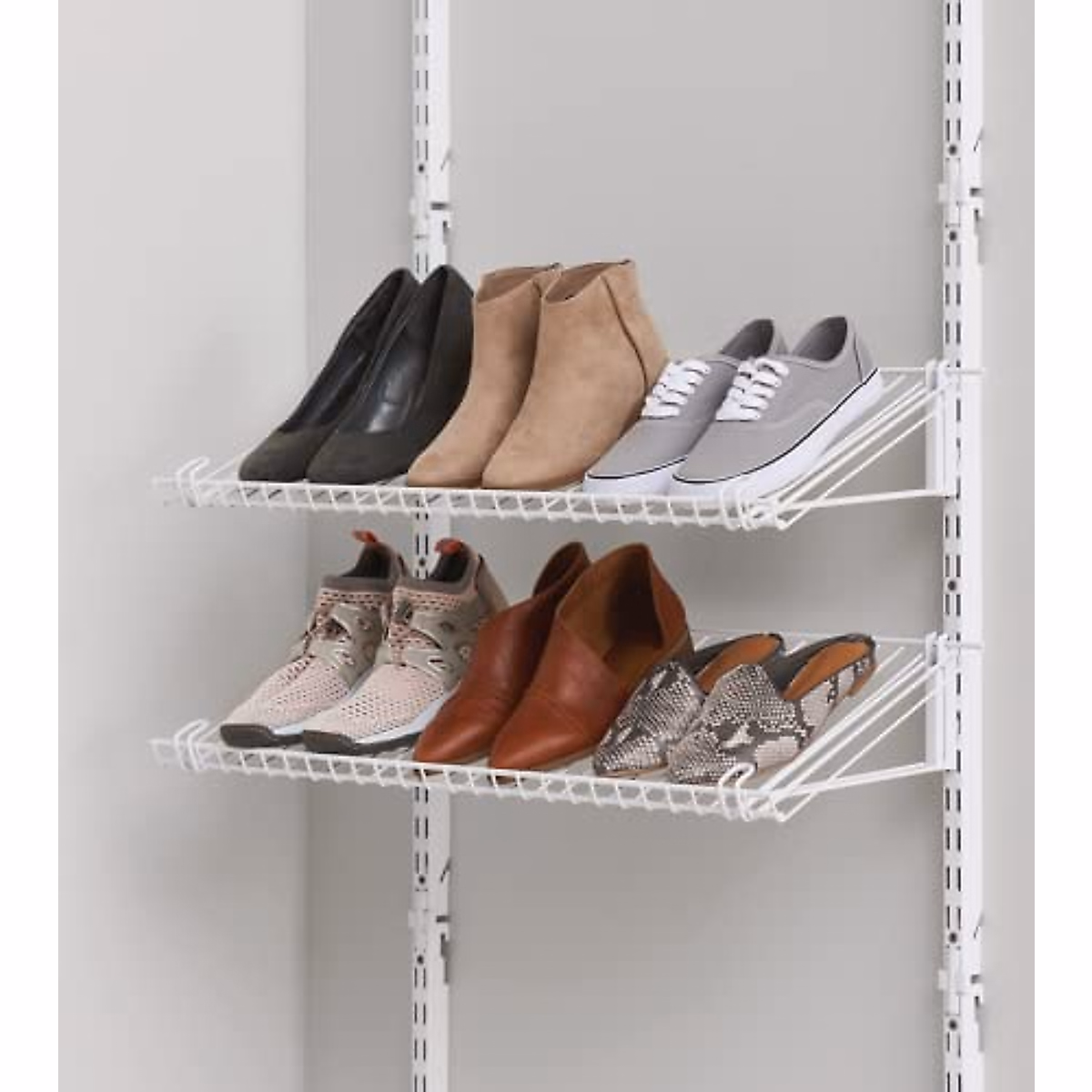 Rubbermaid Customizable Wall Mount Shoe Shelf, White, for Home/House/Closet/Laundry/Linen Organization