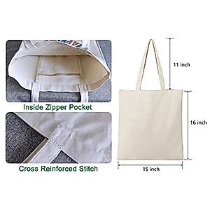 Kimoli Canvas Tote Bag with Inner Pocket Aesthetic Reusable Grocery Shopping Bags School Shoulder Bag Book Tote Gifts