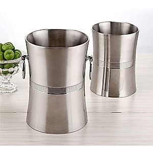 Ice Bucket Champagne Bucket Wine Bucket Stainless Steel Ice Bucket Portable Hotel Drink Bucket Party Activities And Camping Tableware Ice Tub Cooler Bucket (Color : 5.4 * 7.2in, Size : A)