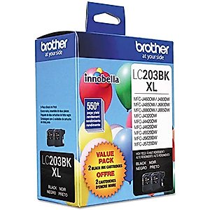 Brother Genuine High Yield Black Ink Cartridges, LC2032PKS, Replacement Black Ink Two Pack, Includes 2 Cartridges of Black Ink, Page Yield Up to 550 Pages/Cartridge, LC203-2 Pack
