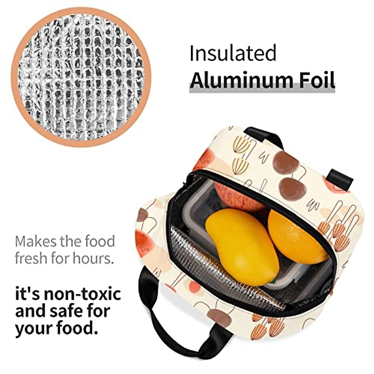 Senheol Cute Mushroom Print Lunch Box, Kawaii Small Insulation Lunch Bag, Reusable Food Bag Lunch Containers Bags for Women Men