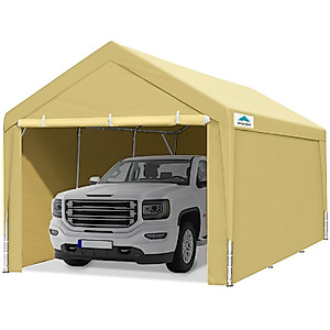 ADVANCE OUTDOOR 10x20 ft Heavy Duty Carport with Removable Sidewalls and Doors, Adjustable Height Car Canopy Garage Party Tent Boat Shelter with Reinforced Poles, Beige