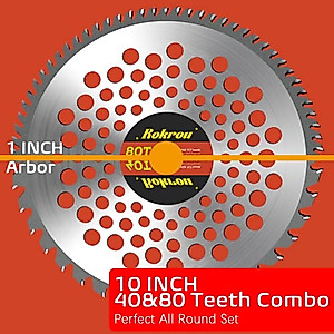 Rokrou 2 Pack Weed Eater Blades Brush Cutter Blades 10" 80T &10" 40T, Grass Cutter Trimmer with Washer 25.4mm/1" to 20mm/0.78"