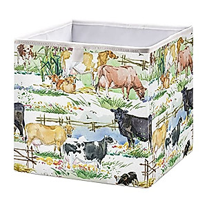 Kigai Farm Animals Watercolor Bow Storage Box, Foldable Storage Bins with Handle, Decorative Closet Organizer Storage Boxes for Home