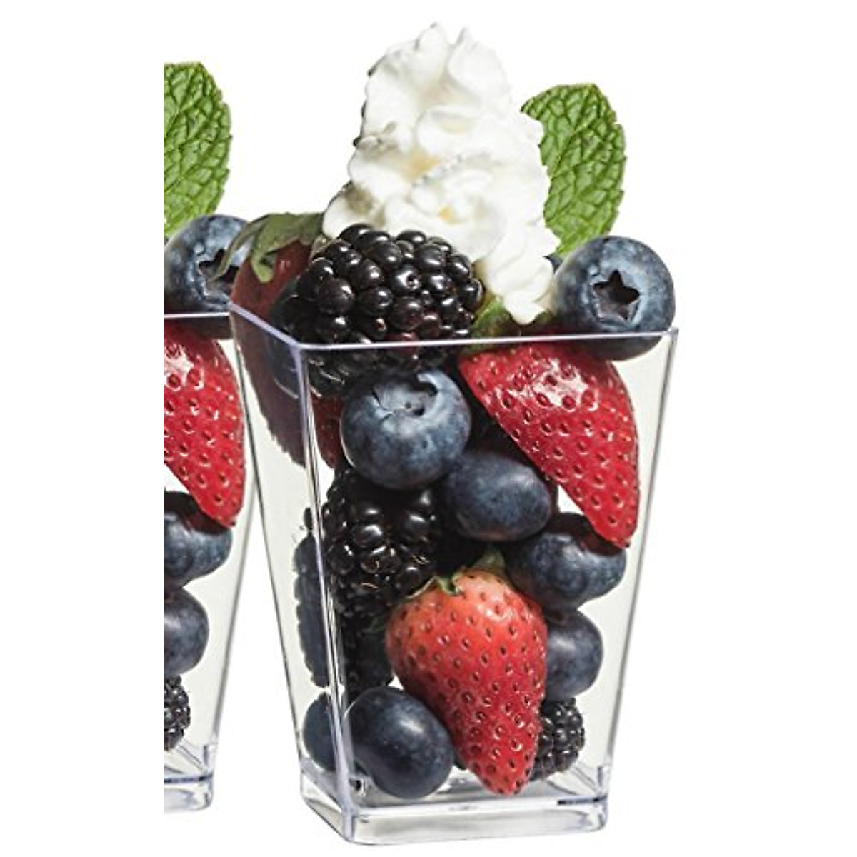 Zappy 50 5 oz Tall Square Clear Dessert Cups and 50 Tasting Spoons Dessert Glasses Shot Glasses Trifle Bowl Clear Disposable Plastic Dessert Tumbler Cups Party Cups