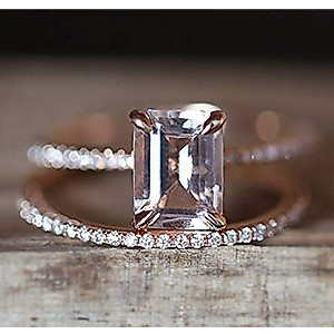 LRESJJIUJ 2Pcs 18K Rose Gold Plated Anniversary Cubic Zirconia Topaz Rings Wedding Bands Engagement Bridal Rings Set for Women (US Code 7)