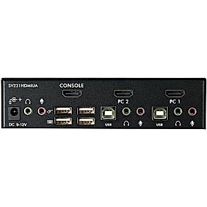 StarTech.com 2 Port USB HDMI KVM Switch with Audio and USB 2.0 Hub - 1080p (1920 x 1200), Hotkey Support - Dual Port Keyboard Video Monitor Switch (SV231HDMIUA), Black