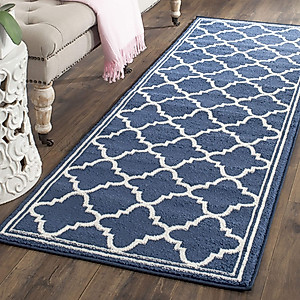 SAFAVIEH Amherst Collection Runner Rug - 2'3" x 7', Wheat & Beige, Moroccan Trellis Design, Non-Shedding & Easy Care, Ideal for High Traffic Areas in Living Room, Bedroom (AMT422S)