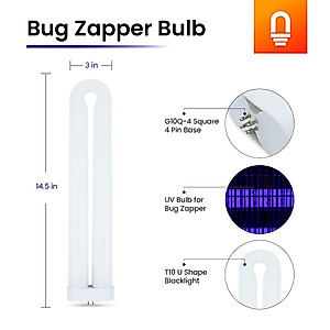 lumenivo Bug Zapper Bulb Replacement for Stinger/DEJAY B8080-4 50 W Stinger Bug Zapper Replacement Bulb with G10Q-4 4 Pin Square Base - T1, FUL50T10/BL Bug Zapper Bulb - 1 Pack