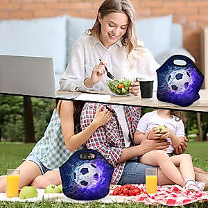 Insulated Neoprene Lunch Bag for Women Men Kids Purple Soccer Ball Sport Football Lunch Box Reusable Small Lunch Tote Bag Cooler Bag for School Work Picnic