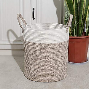 Woven Cotton Rope Basket, Tall Laundry Blanket Storage Basket with Built-in Sturdy Handles, Baby Nursery Bin for Home Decor and Organizing