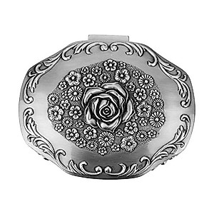 ZZYINH AN207 Vintage Jewelry Box Oval Shaped with Antique Carved Flower Necklace Earring Storage Organizer Jewelry Dispaly Holder Small Jewelry